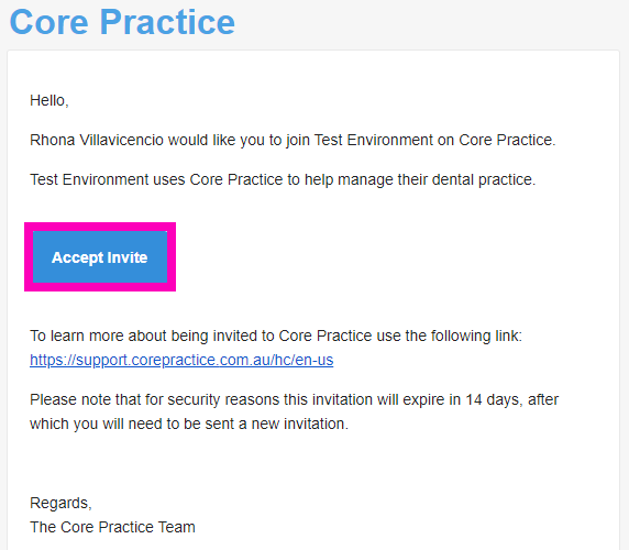 How to send an invite to new users – Core Practice