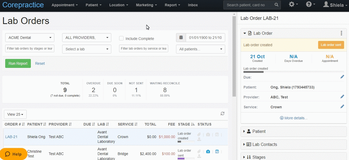 How to track Lab Order – Core Practice