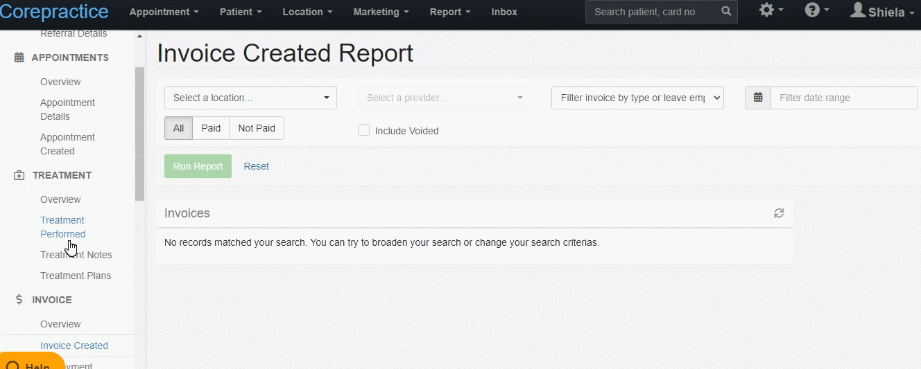 How to run a Prepayment Report – Core Practice