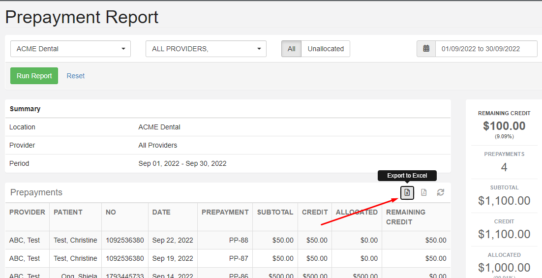 How to run a Prepayment Report – Core Practice