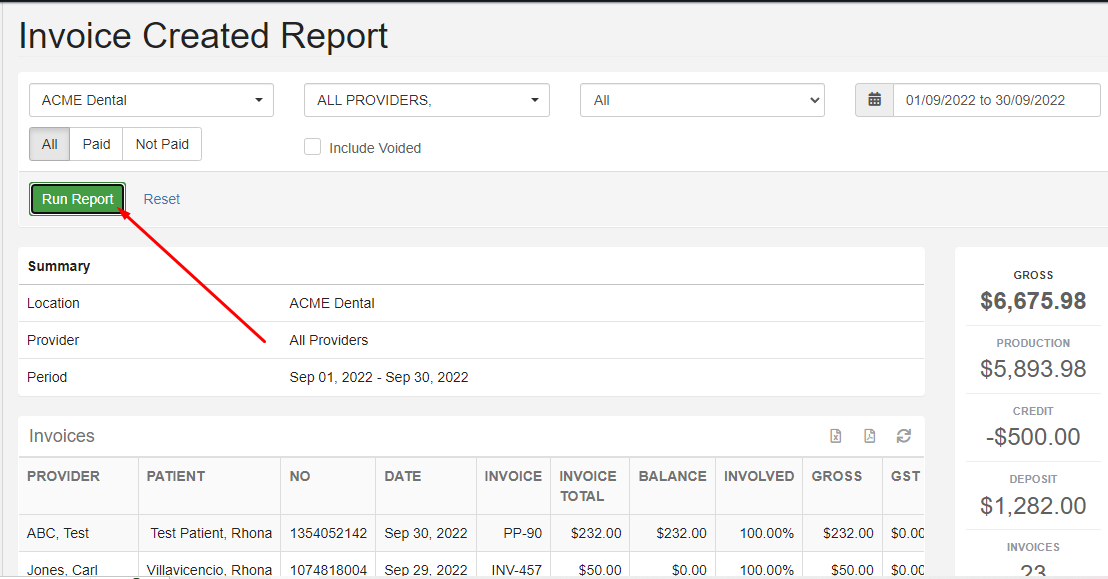 How To Generate Invoice Created Report Core Practice
