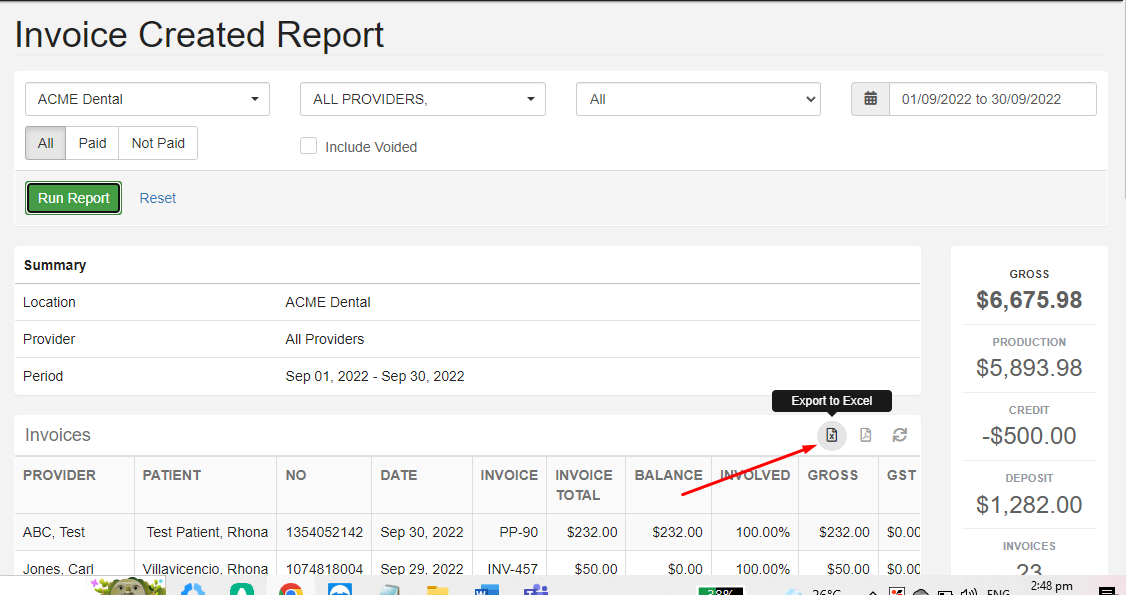 How to generate Invoice Created Report – Core Practice