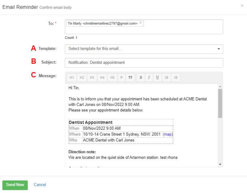 How to send an appointment reminder manually – Core Practice