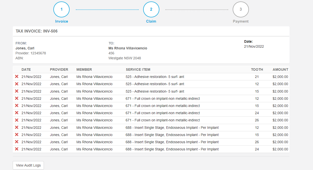 HICAPS does not accept large invoice – Core Practice