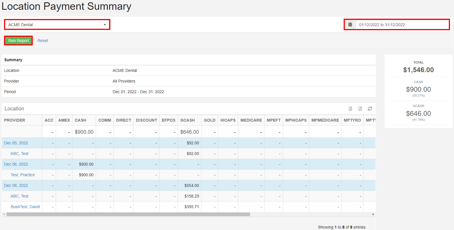 How to run Location Payment Summary Report – Core Practice