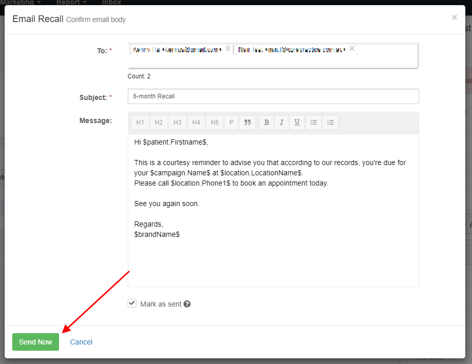 How to send an email or SMS using a created campaign – Core Practice