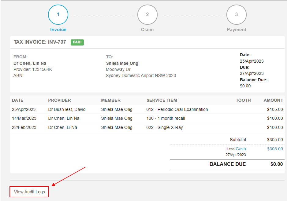 How to view invoice audit logs – Core Practice