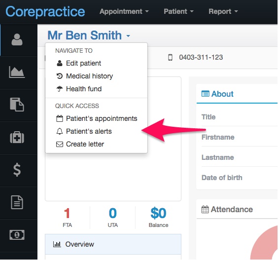 How to create a patient alert – Core Practice